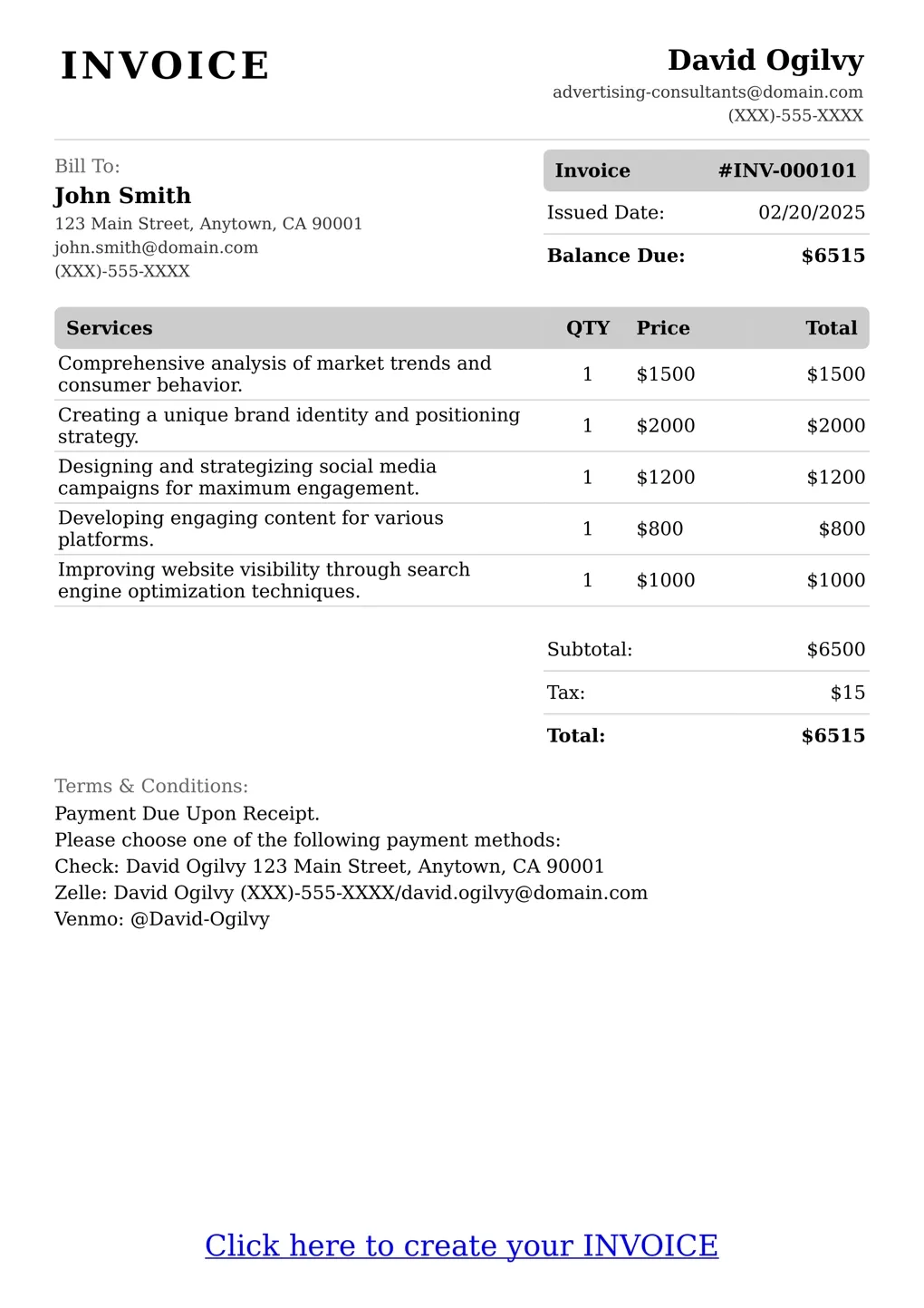 AroundWire: Free Advertising Consultants Invoice Template