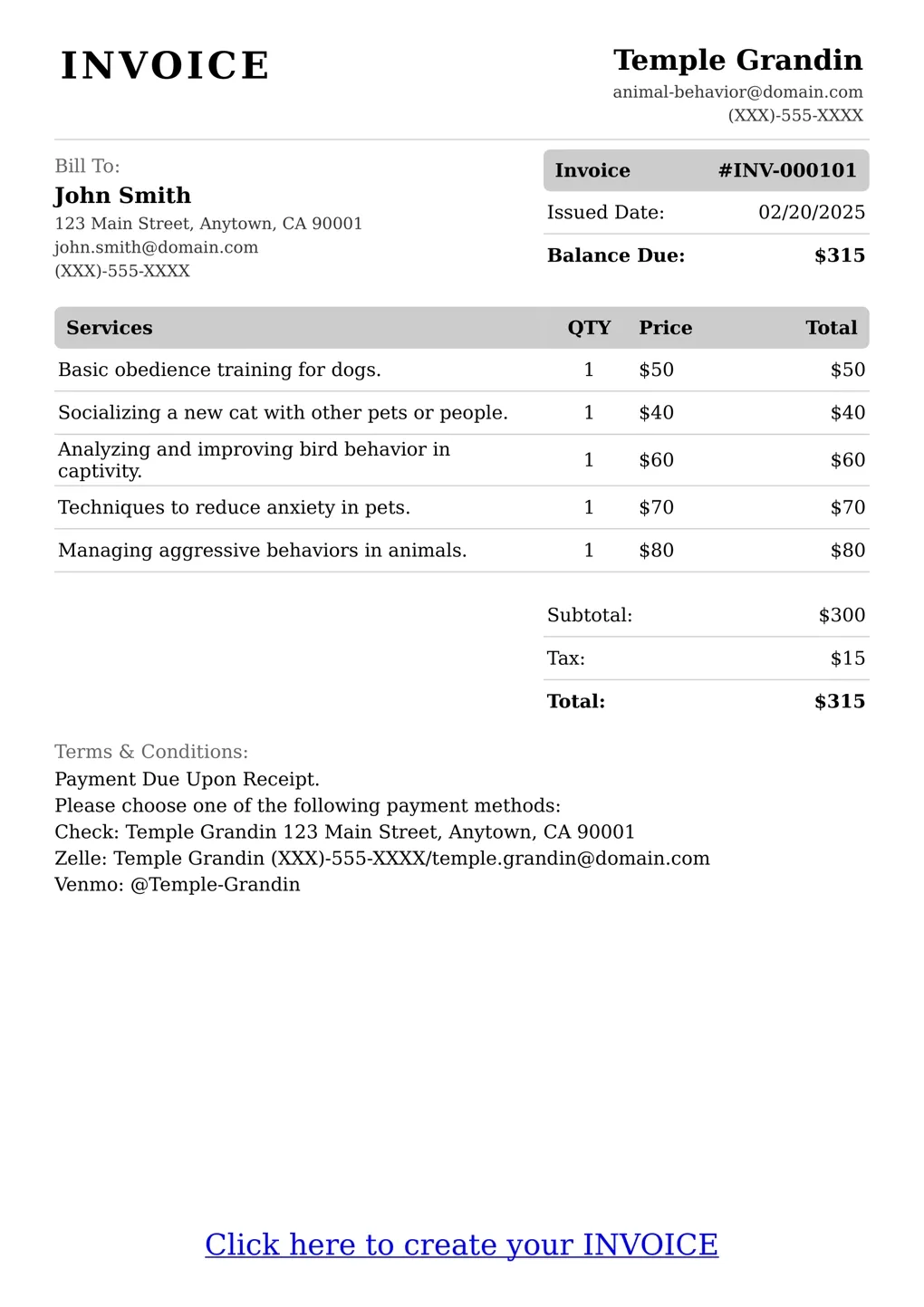 AroundWire: Free Animal Behavior Invoice Template