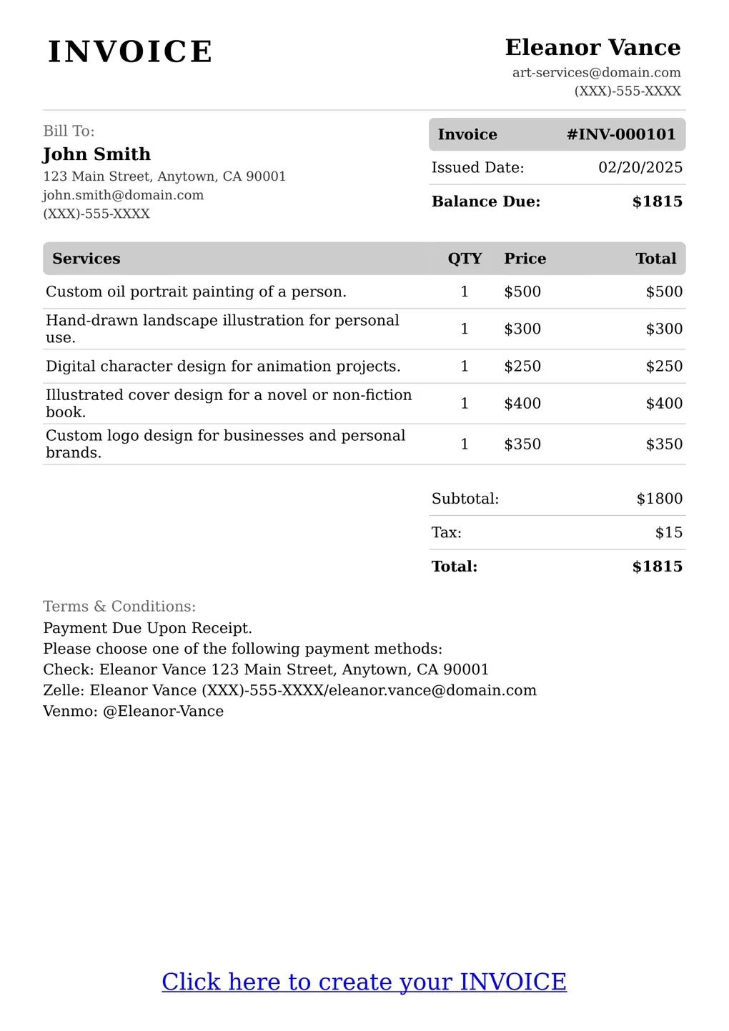 AroundWire: Free Art Services Invoice Template