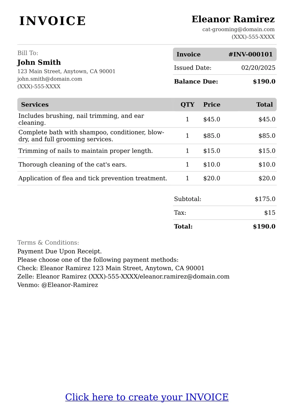 AroundWire: Free Cat Grooming Invoice Template
