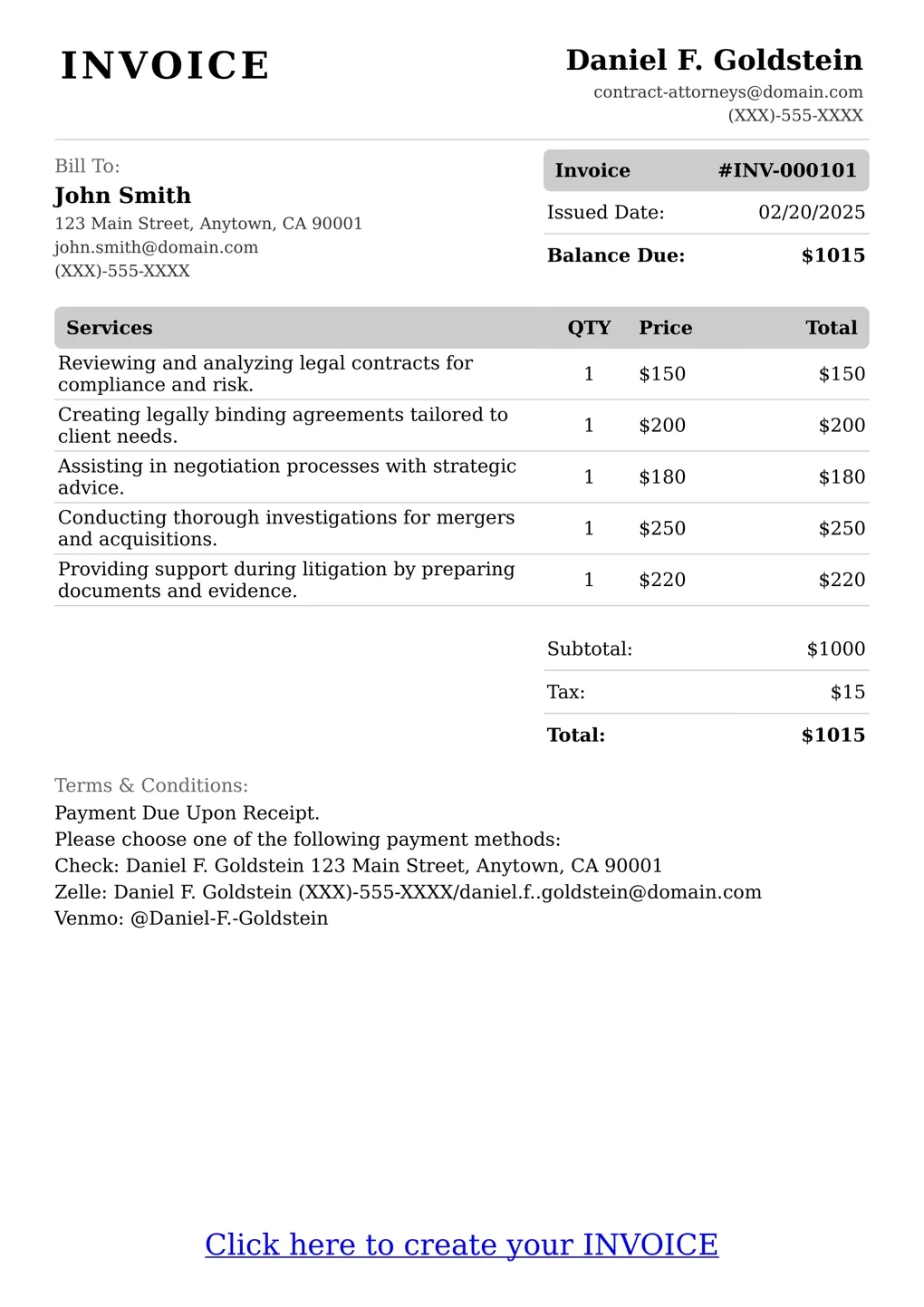 AroundWire: Free Contract Attorneys Invoice Template