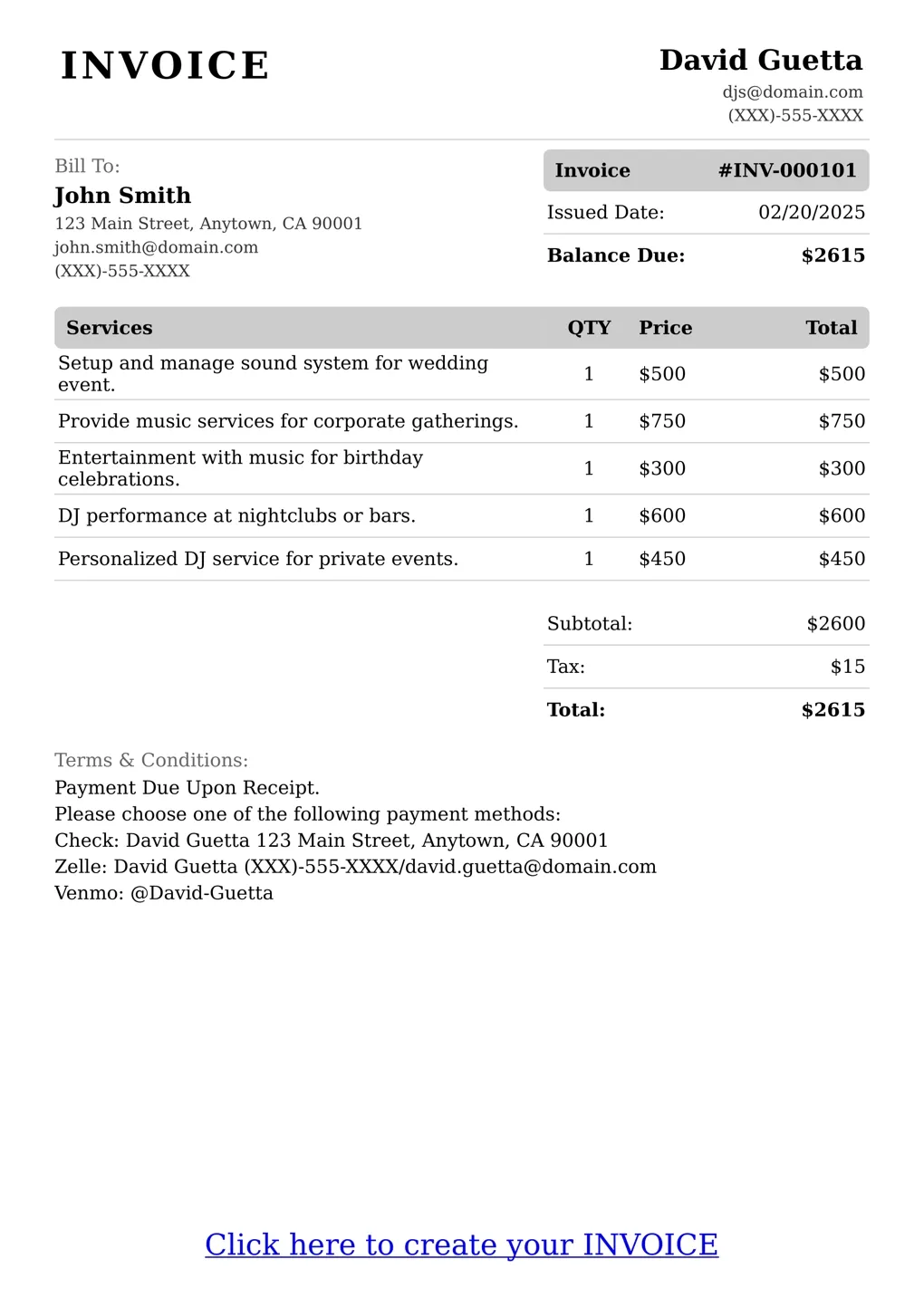 AroundWire: Free Djs Invoice Template