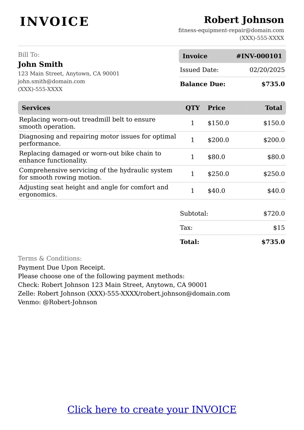 AroundWire: Free Fitness Equipment Repair Invoice Template