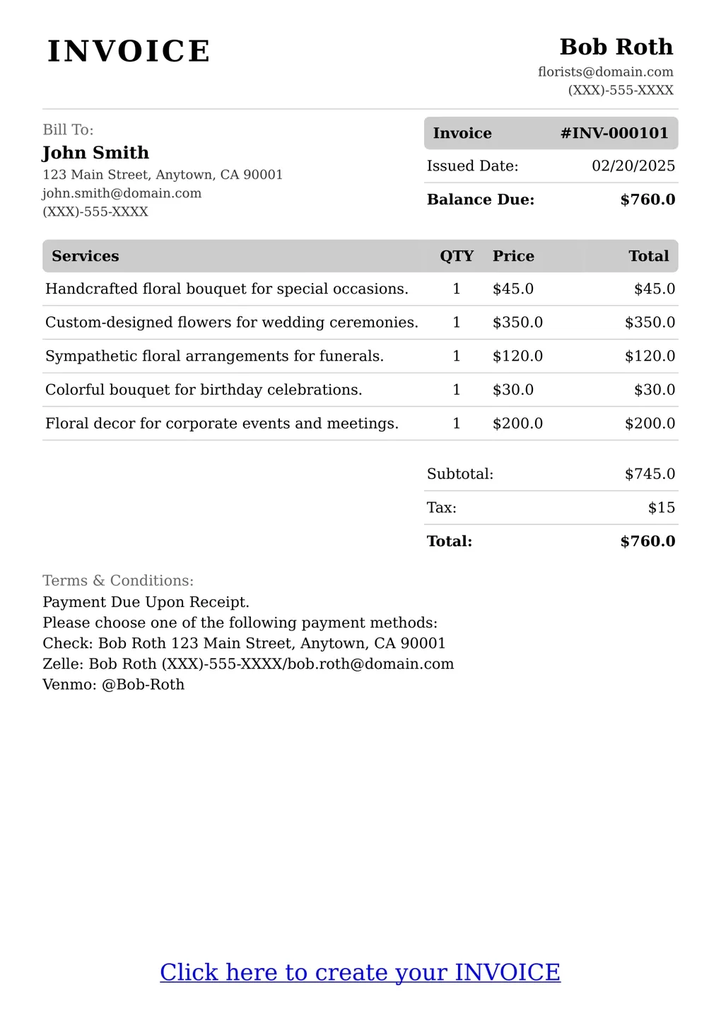 AroundWire: Free Florists Invoice Template