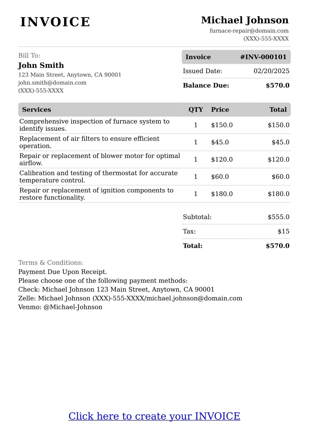 AroundWire: Free Furnace Repair Invoice Template
