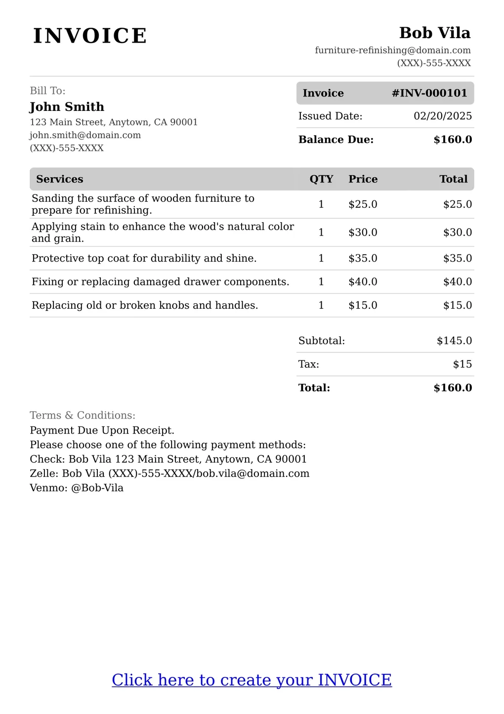 AroundWire: Free Furniture Refinishing Invoice Template