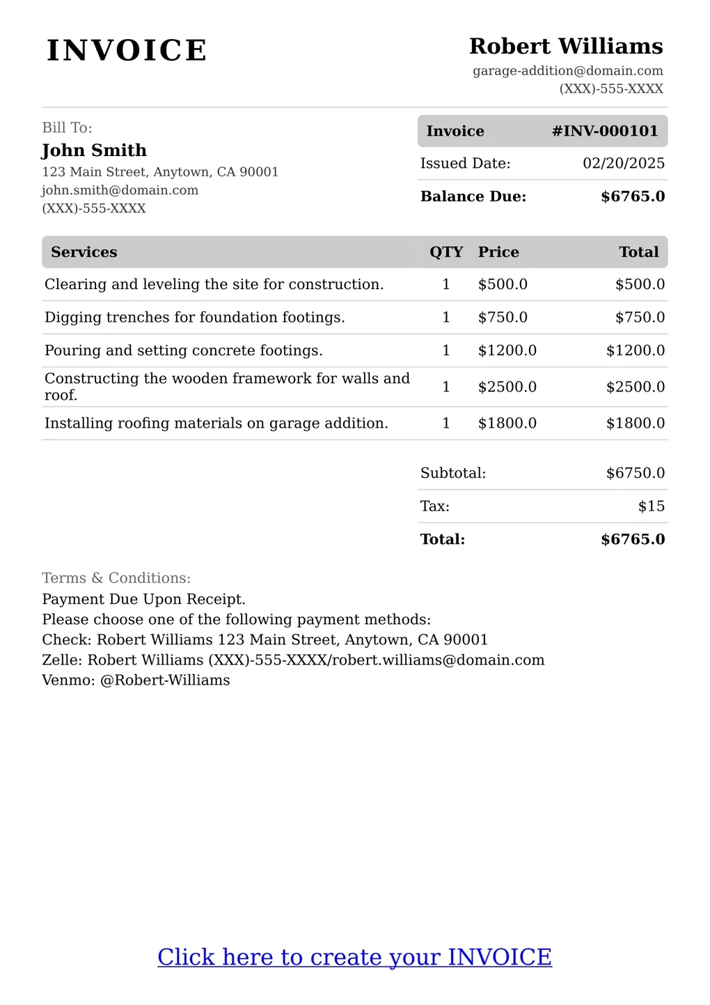 AroundWire: Free Garage Addition Invoice Template