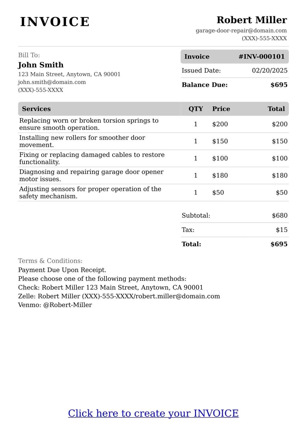 AroundWire: Free Garage Door Repair Invoice Template