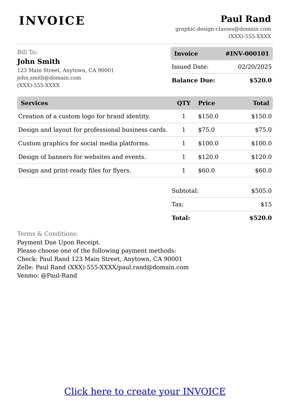 AroundWire: Free Graphic Design Classes Invoice Template