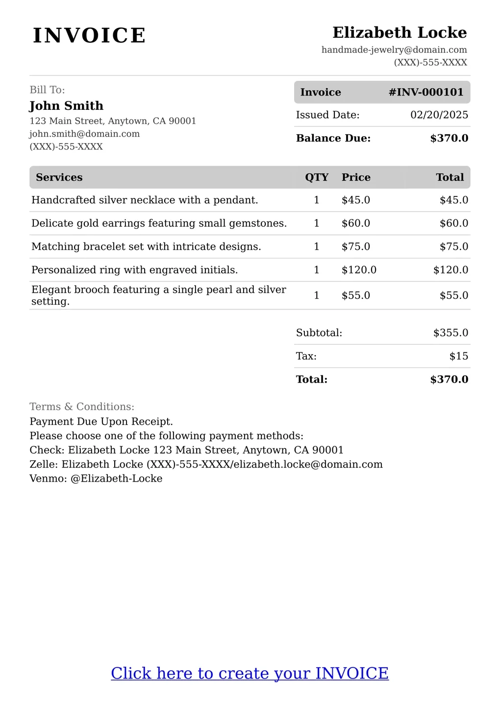 AroundWire: Free Handmade Jewelry Invoice Template