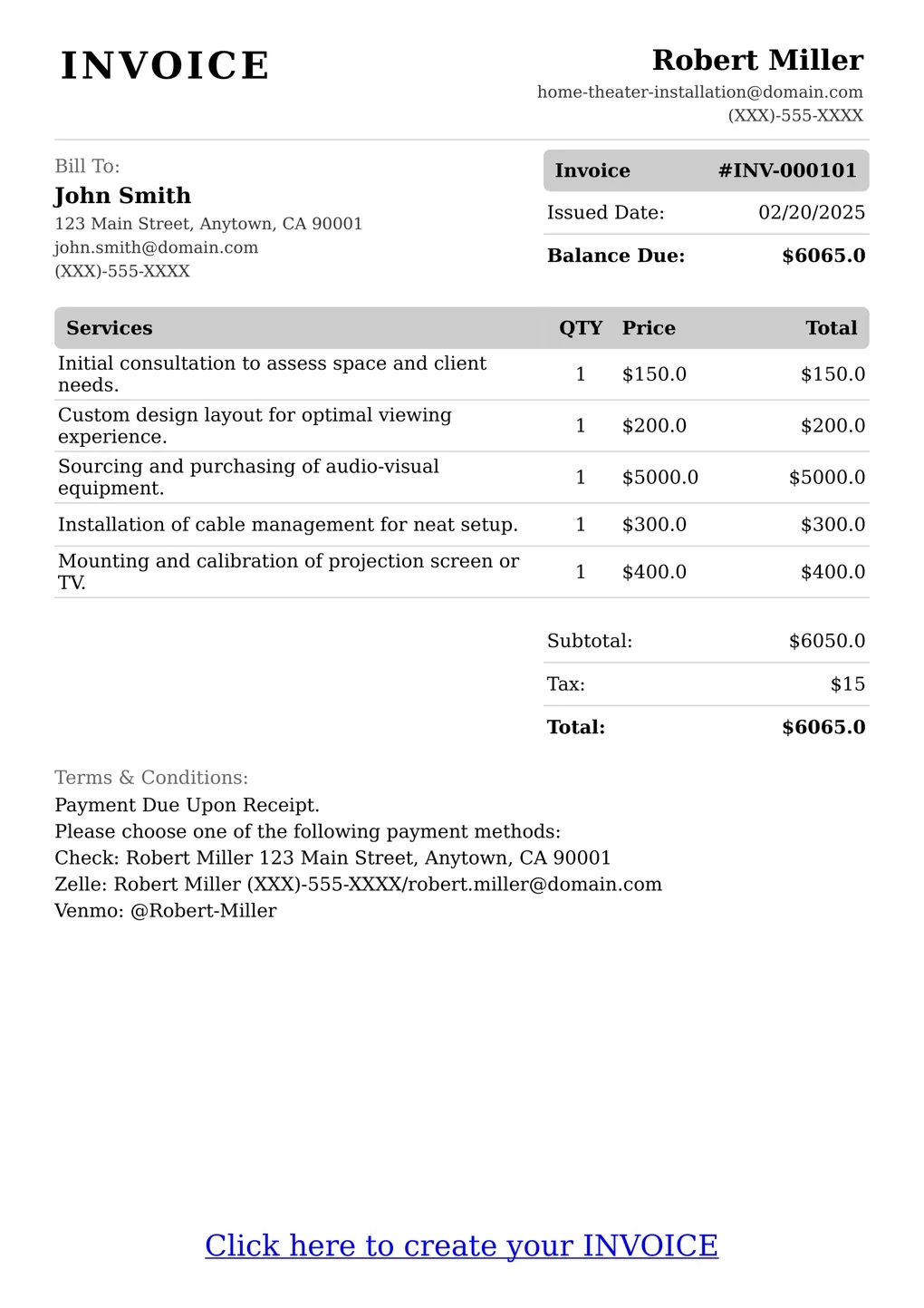 AroundWire: Free Home Theater Installation Invoice Template