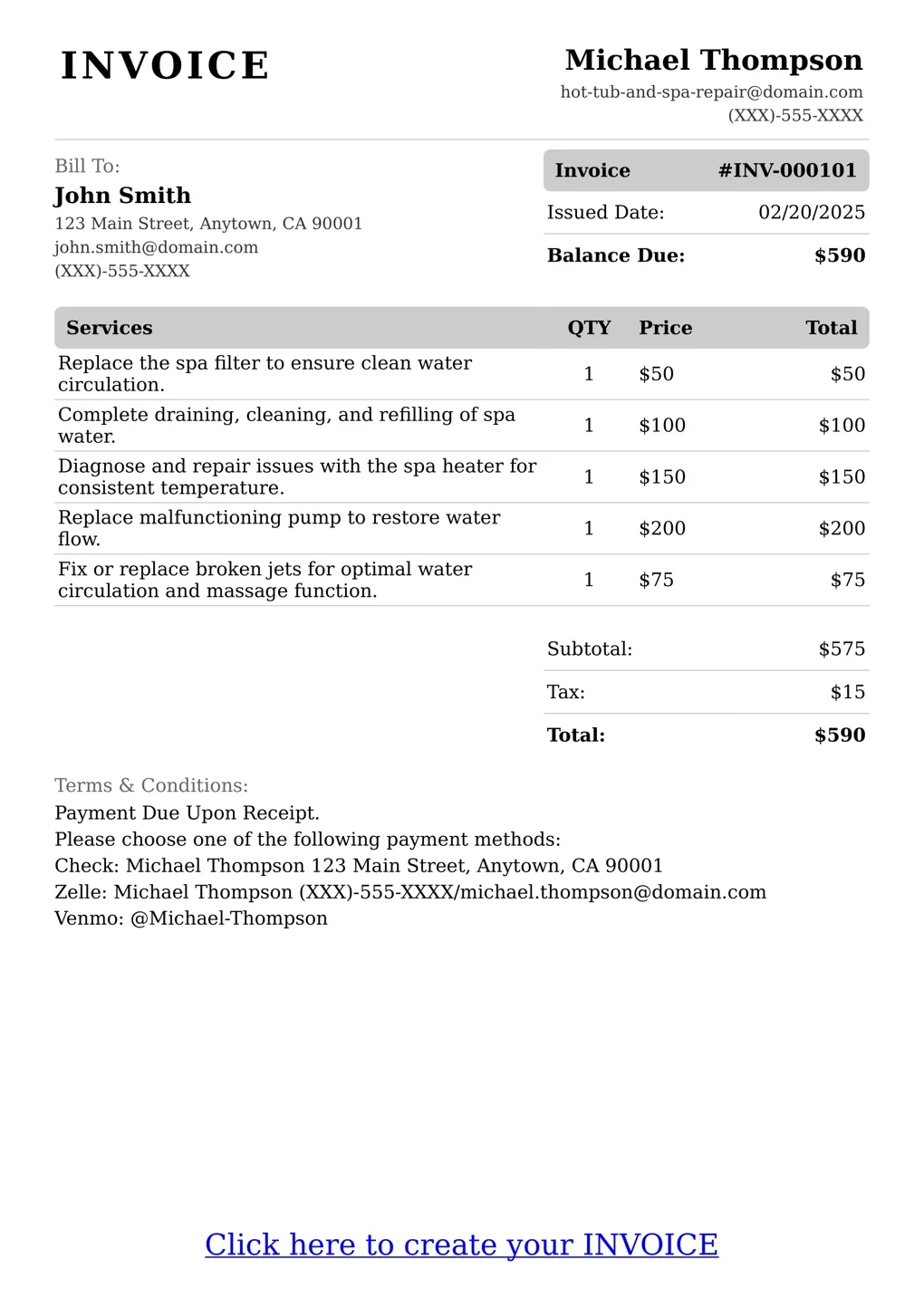 AroundWire: Free Hot Tub And Spa Repair Invoice Template