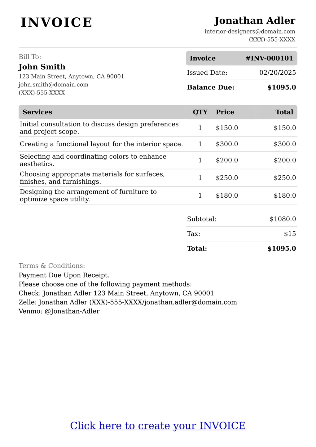 AroundWire: Free Interior Designers Invoice Template