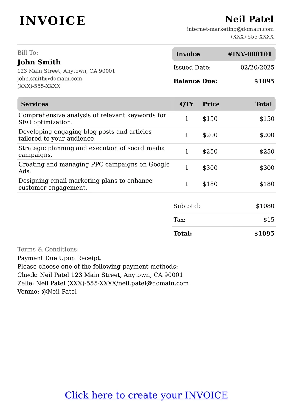 AroundWire: Free Internet Marketing Invoice Template