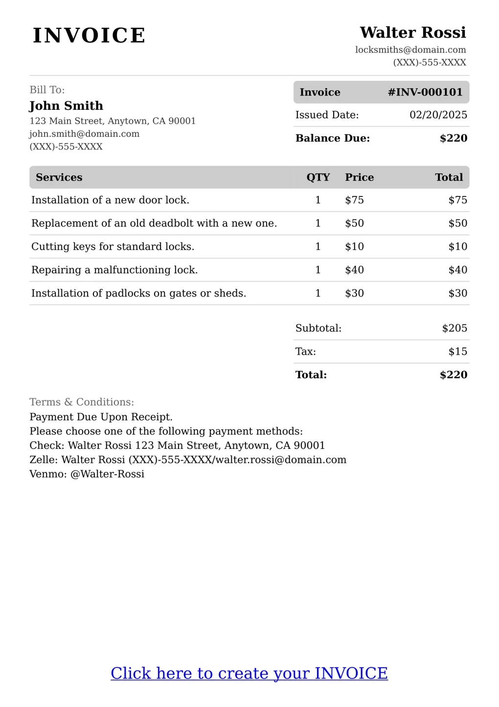 AroundWire: Free Locksmiths Invoice Template