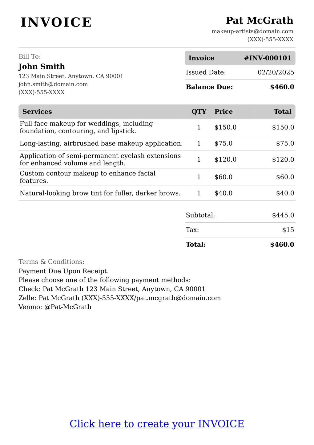 AroundWire: Free Makeup Artists Invoice Template