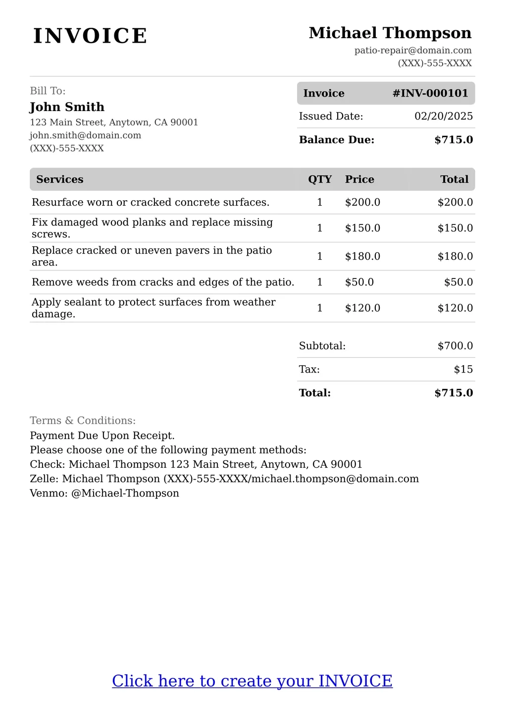 AroundWire: Free Patio Repair Invoice Template