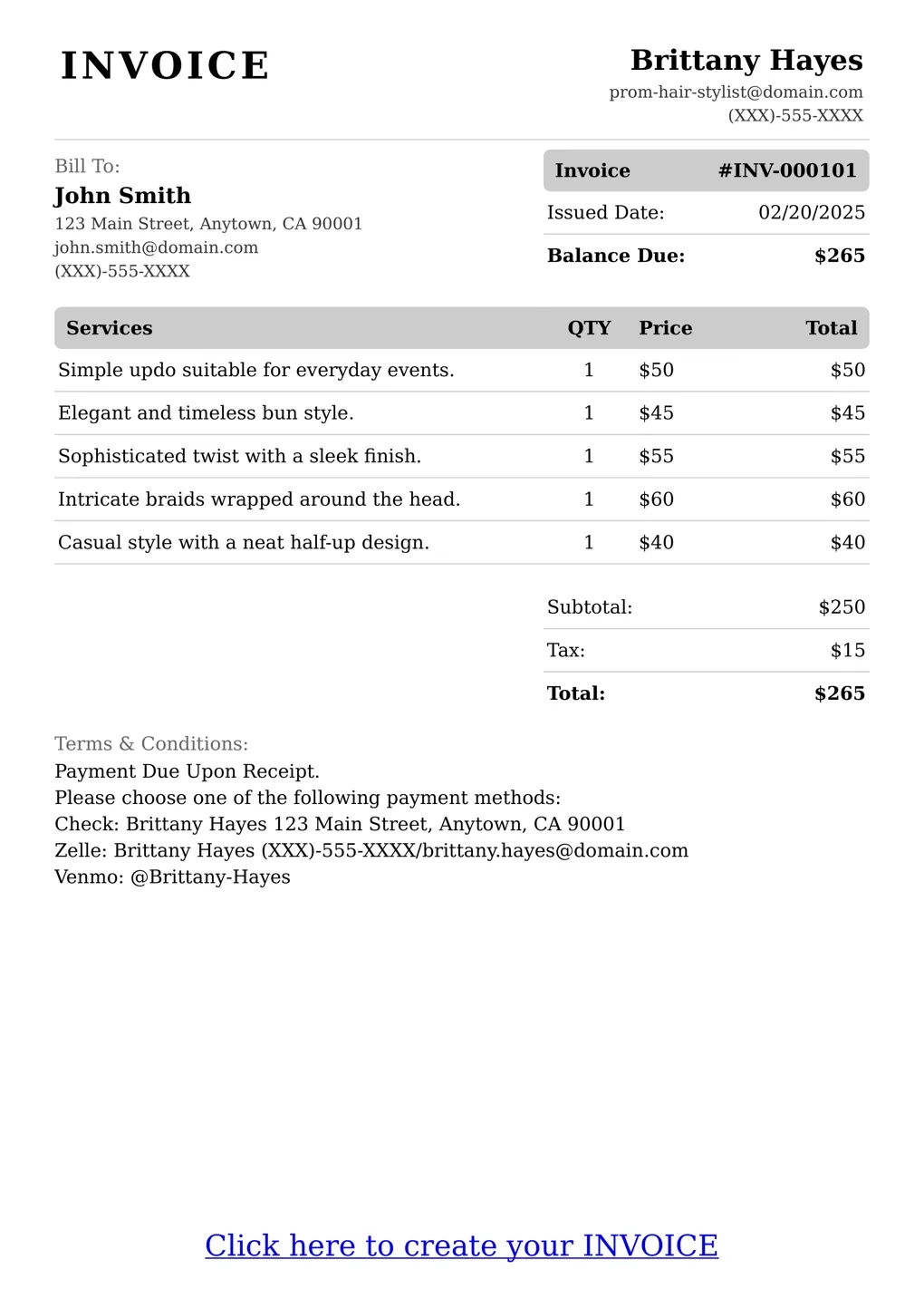 AroundWire: Free Prom Hair Stylist Invoice Template