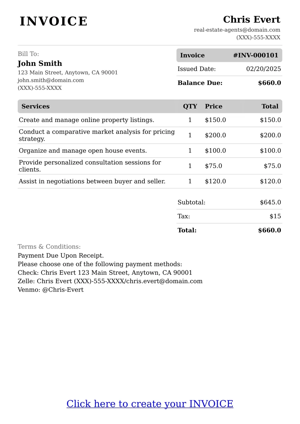 AroundWire: Free Real Estate Agents Invoice Template