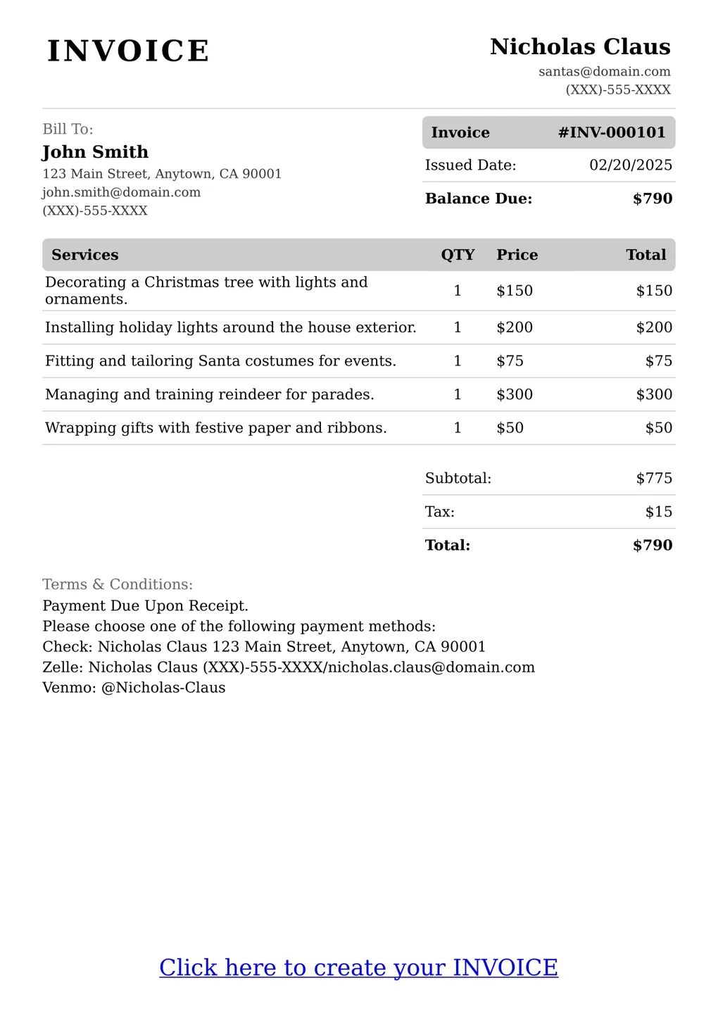AroundWire: Free Santas Invoice Template