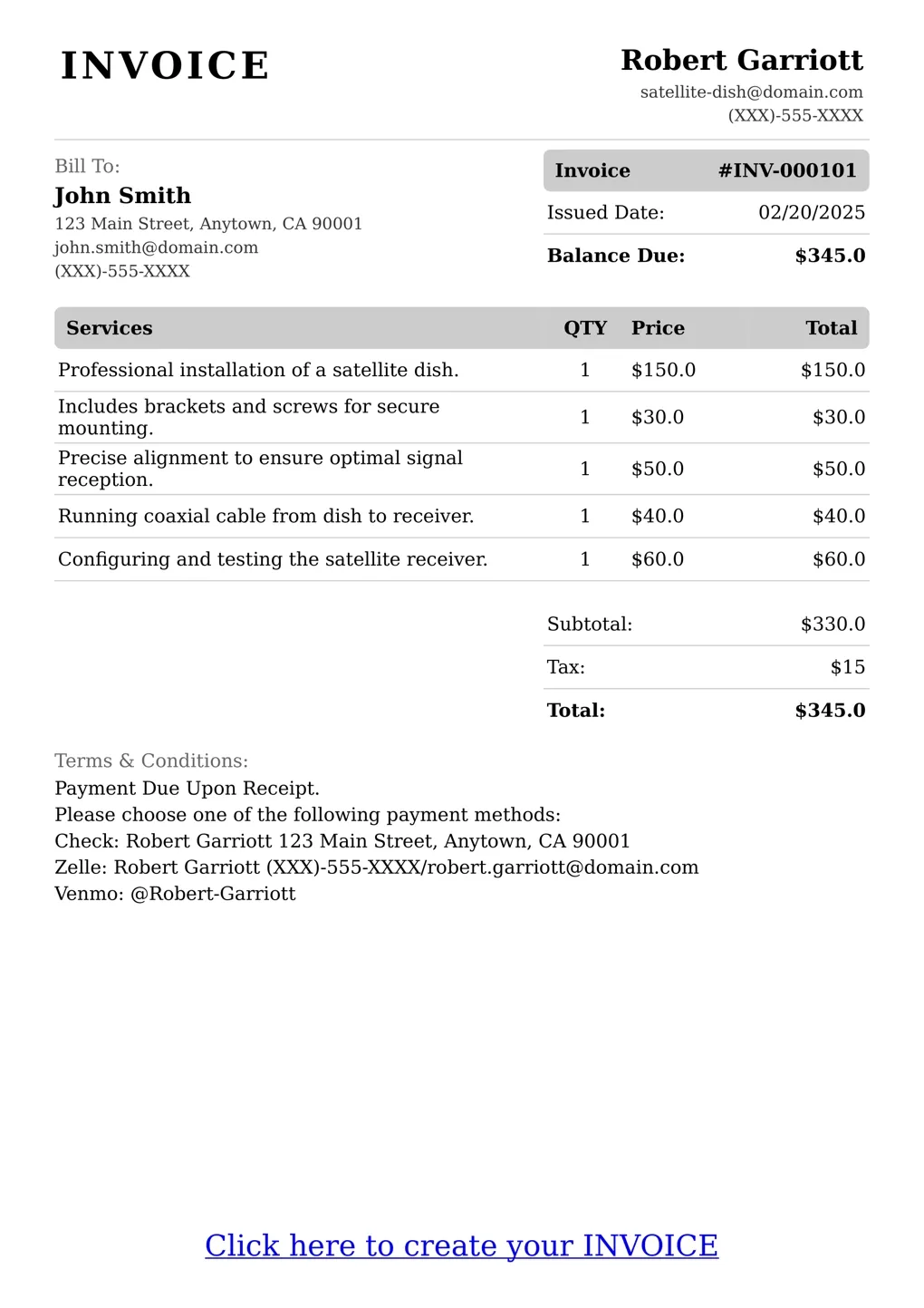 AroundWire: Free Satellite Dish Invoice Template
