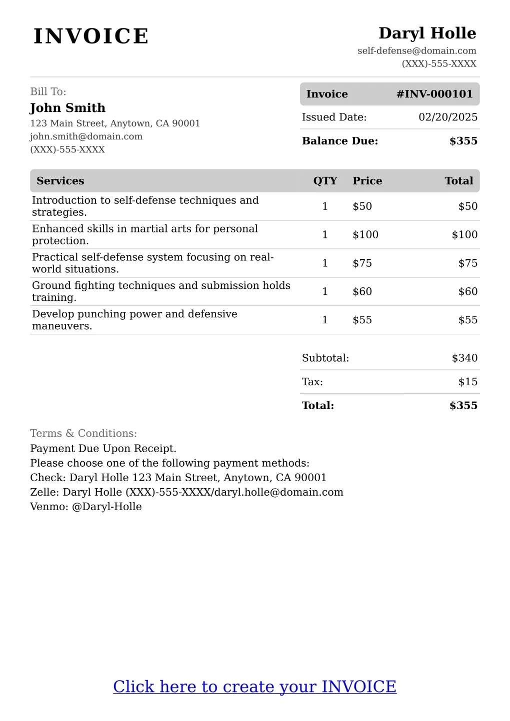 AroundWire: Free Self Defense Invoice Template
