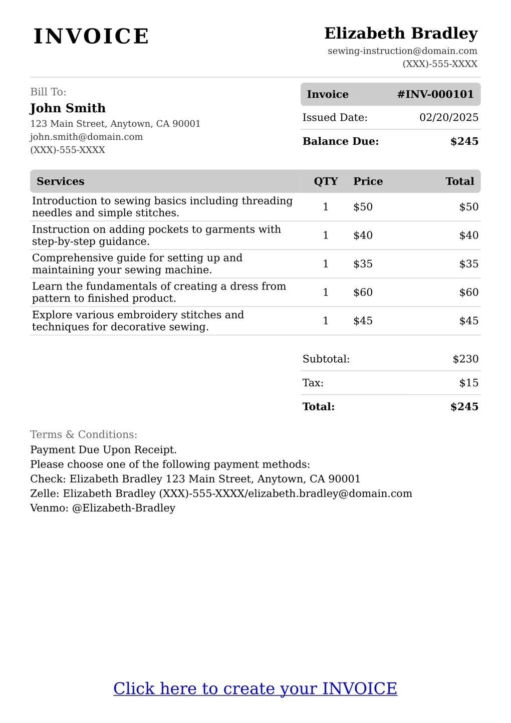 AroundWire: Free Sewing Instruction Invoice Template