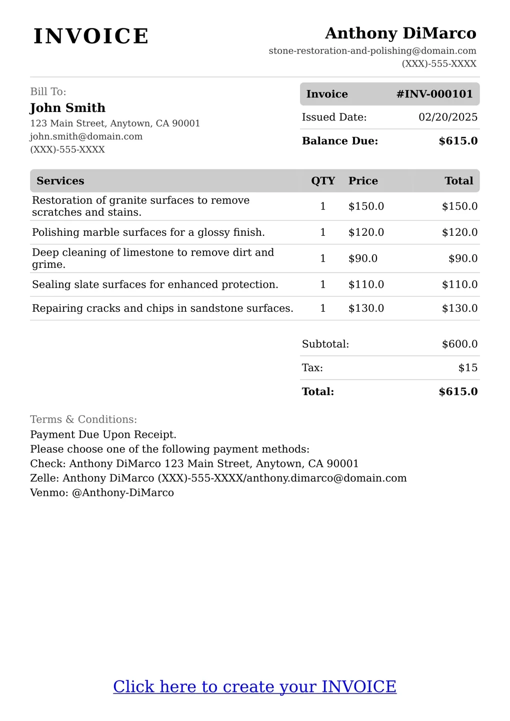 AroundWire: Free Stone Restoration And Polishing Invoice Template