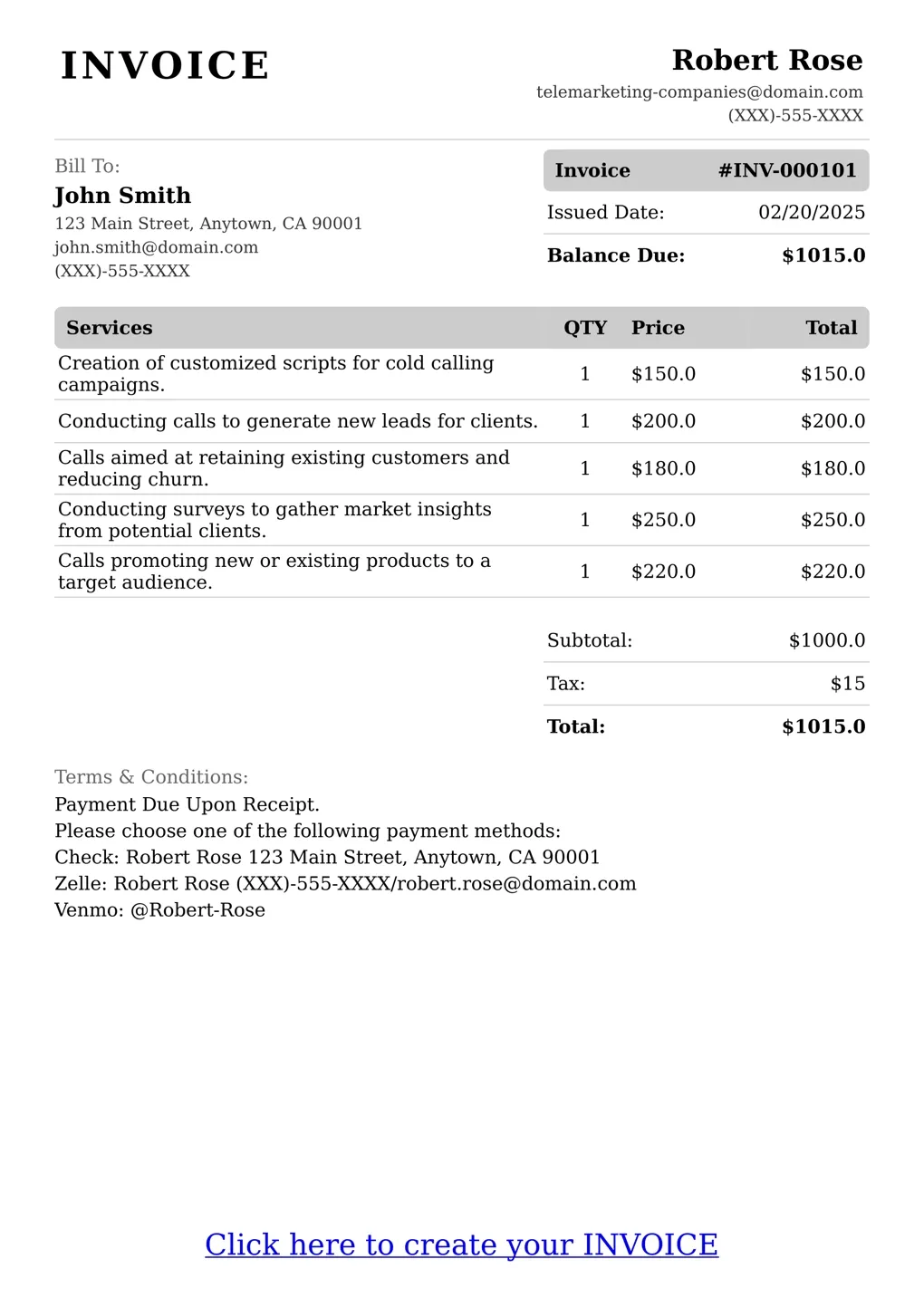 AroundWire: Free Telemarketing Companies Invoice Template