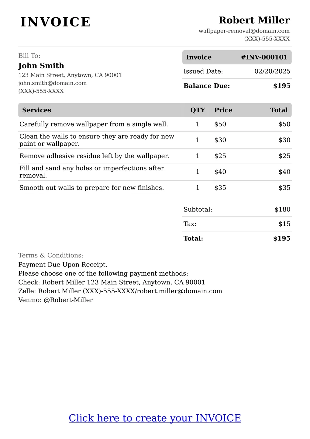 AroundWire: Free Wallpaper Removal Invoice Template