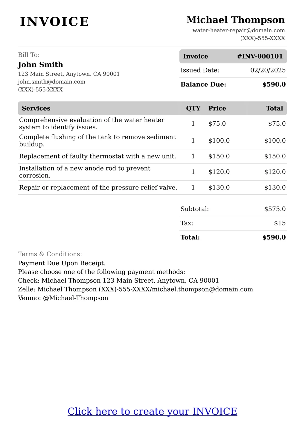 AroundWire: Free Water Heater Repair Invoice Template