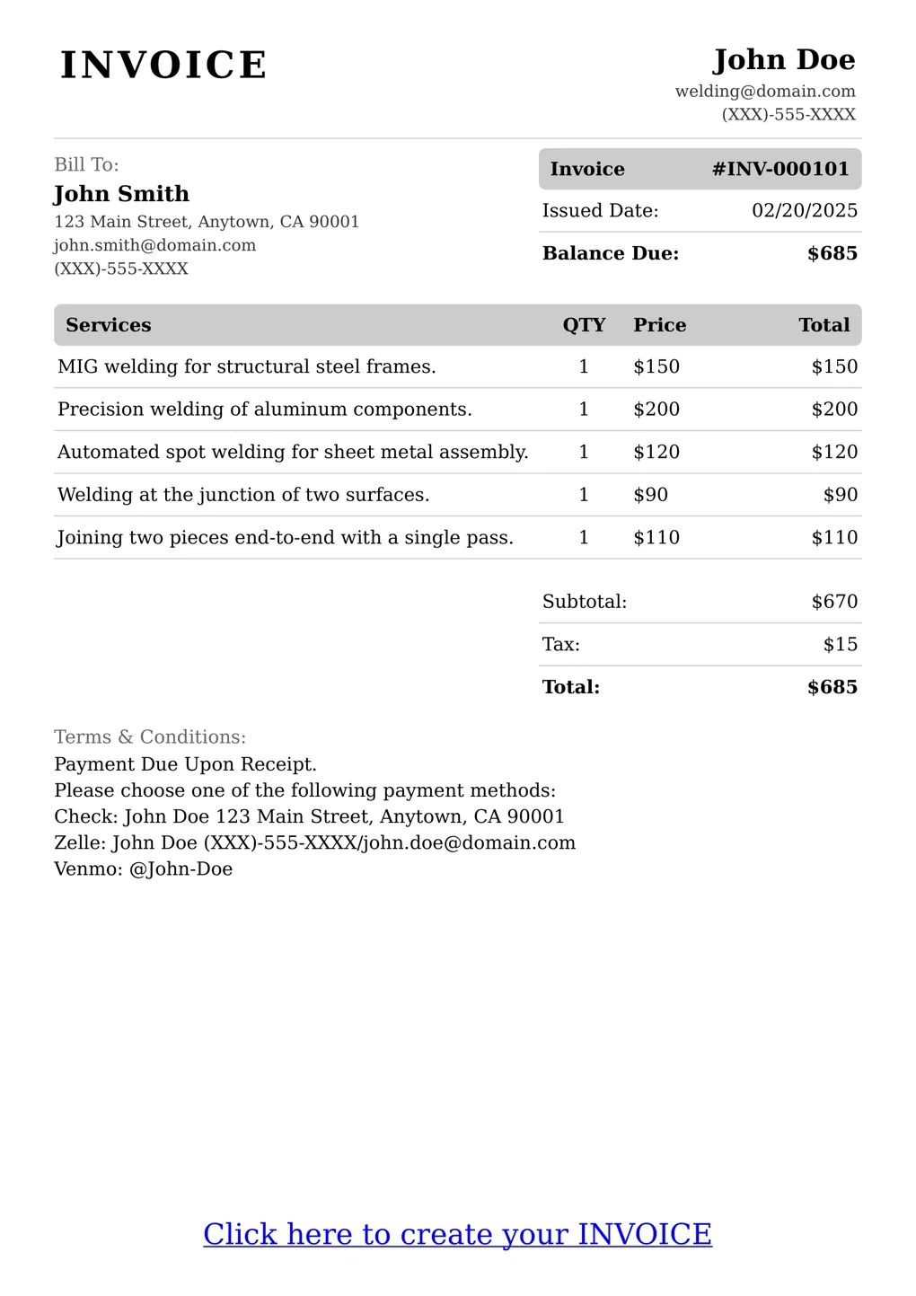 AroundWire: Free Welding Invoice Template