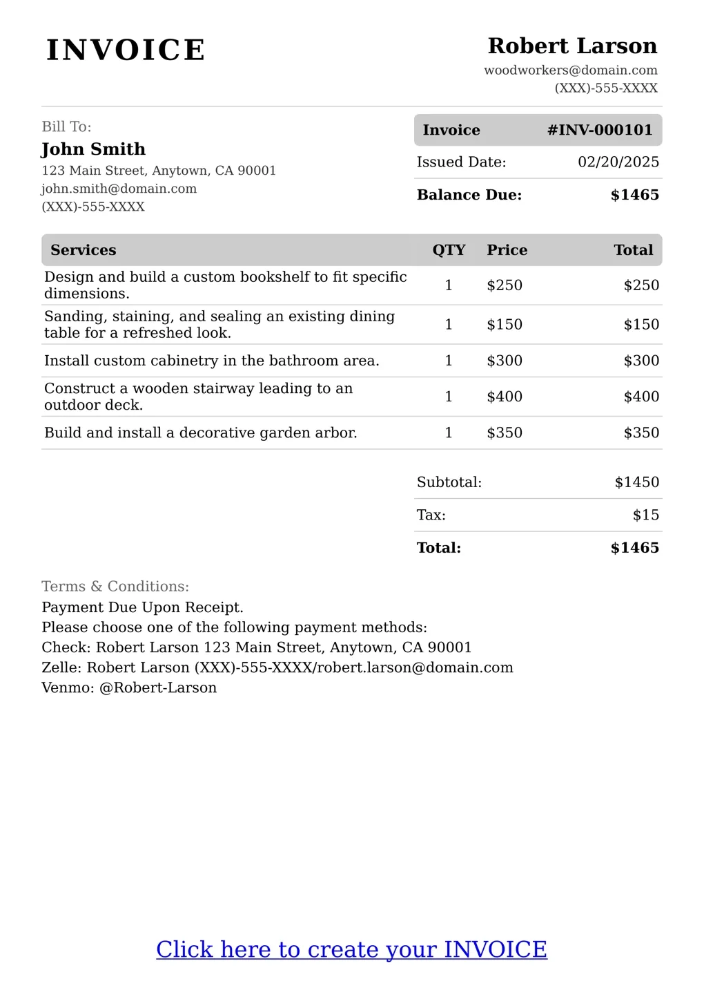 AroundWire: Free Woodworkers Invoice Template